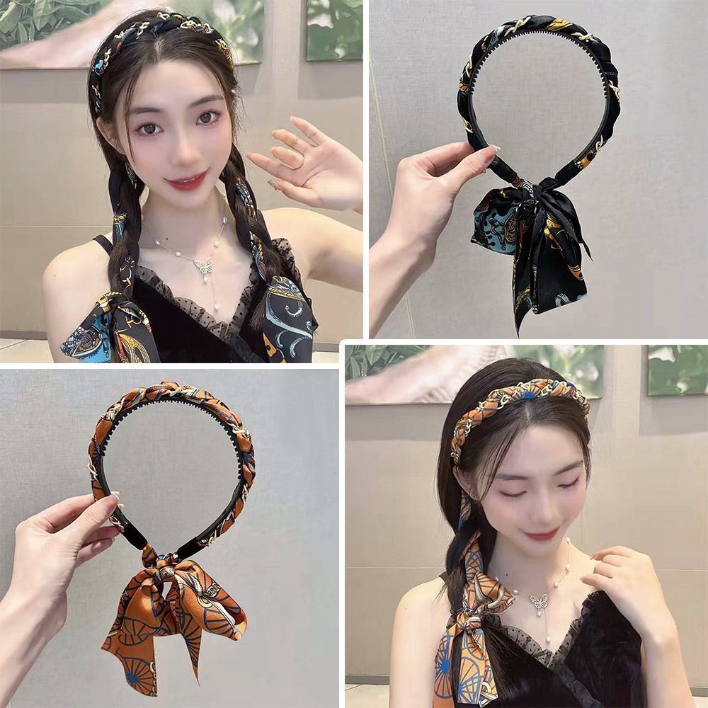 Floral Print Summer Streamers Braided Headband Hairband Long Ribbon ...