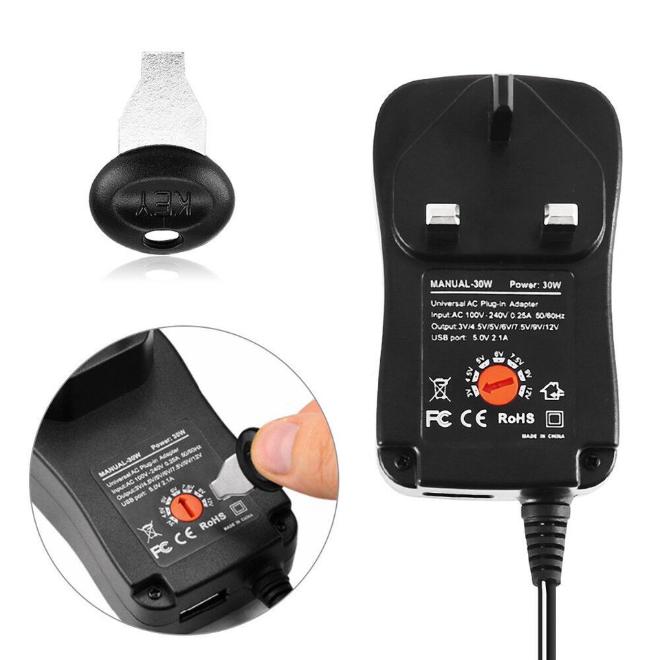 Universal 3-12V Adjustable Voltage Adaptor Charger USB AC/DC Power ...