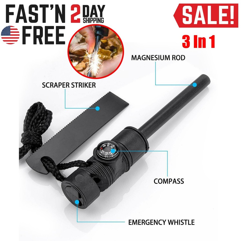 2x Fire Starter Flint Steel Striker Survival Kit Ferro Rod Outdoor ...