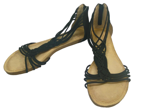 ADAM TUCKER Women Sandals Size 8 Black Me Too Cali Leather Flat Summer ...