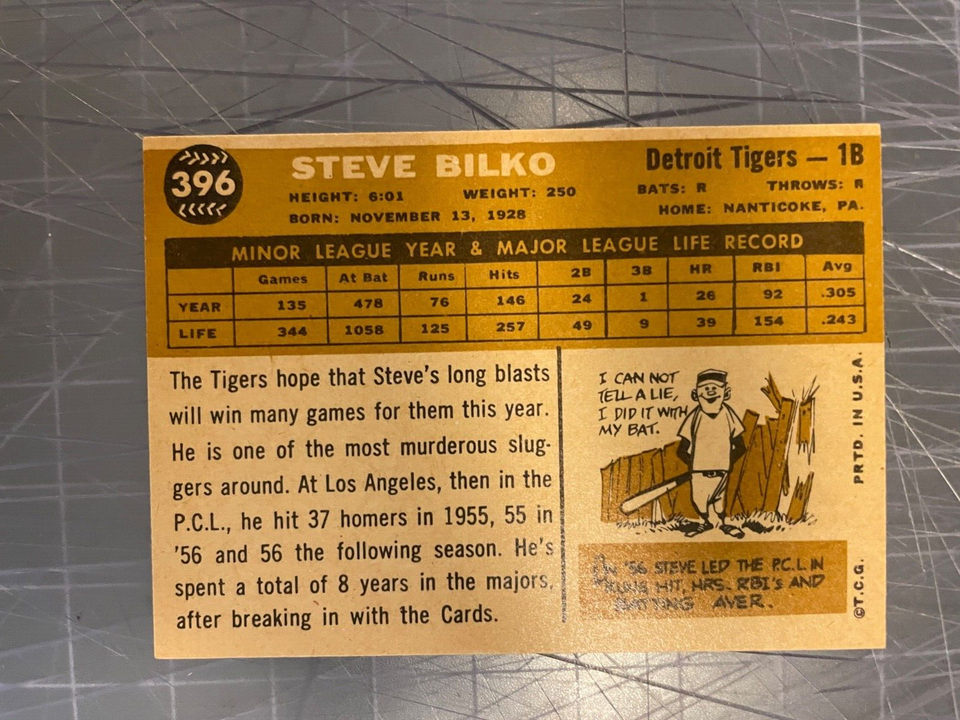 1960 TOPPS #396 STEVE BILKO DETROIT TIGERS BASEBALL CARD NM/MT | eBay