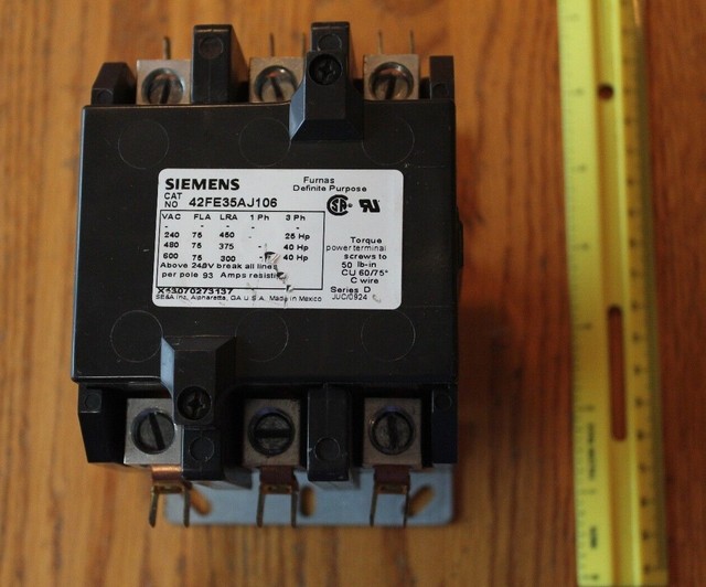 Siemens 42FE35AJ106 3 Pole 75 Amp Definite Purpose Contactor 24v Coil ...