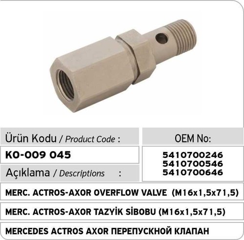 5410700246 Mercedes Actros Axor Over Flow Valve 5410700546 5410700646 ...