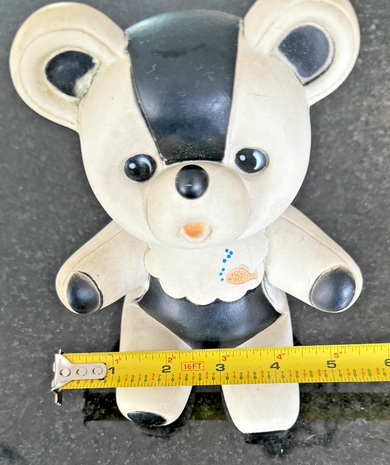 Vintage Green Rubber Squeak Teddy Bear 5.5 Inch White Bib Fish Rare | eBay