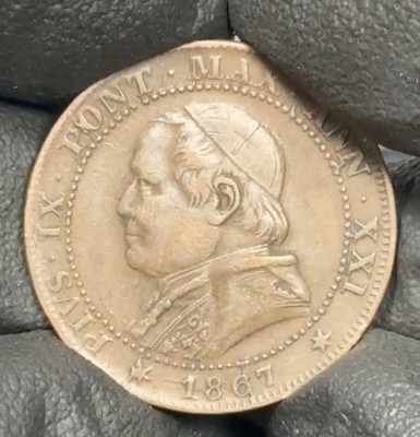 1867 ITALIAN STATES, PAPAL STATES, Pius IX, 1 Soldo, 1867 Circulated 5 ...