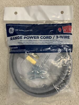 GE Universal Standard 3 Wire Plug 40 Amp Range Cord 4 Feet #WX09X10006 ...