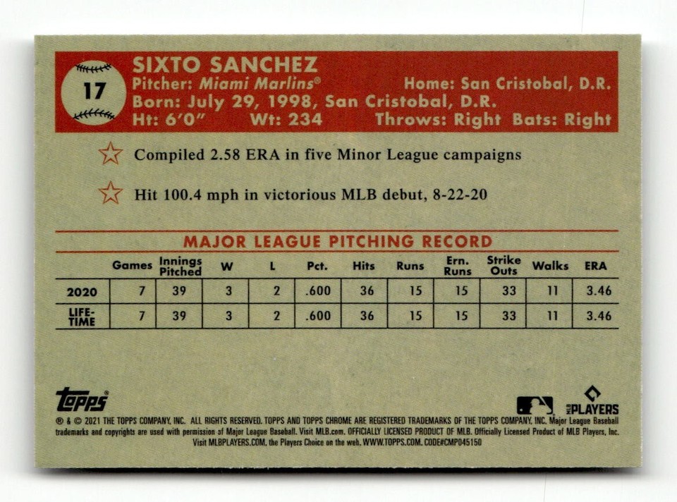2021 Topps Chrome Platinum Anniversary - Sixto Sanchez #17 (RC) Prism ...