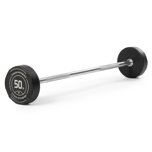 Titan Fitness 50 LB Rubber Straight Fixed Barbell, Pre-Loaded Weight ...