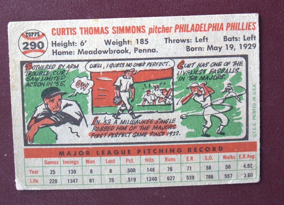 1956 Topps Curt Simmons (Philadelphia Phillies) #290 VG/EX | eBay