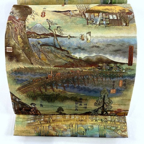 Japanese Kimono,SILK Fukuro OBI,ZENTU,Hiroshige 53 stations,UKIYO-E ...