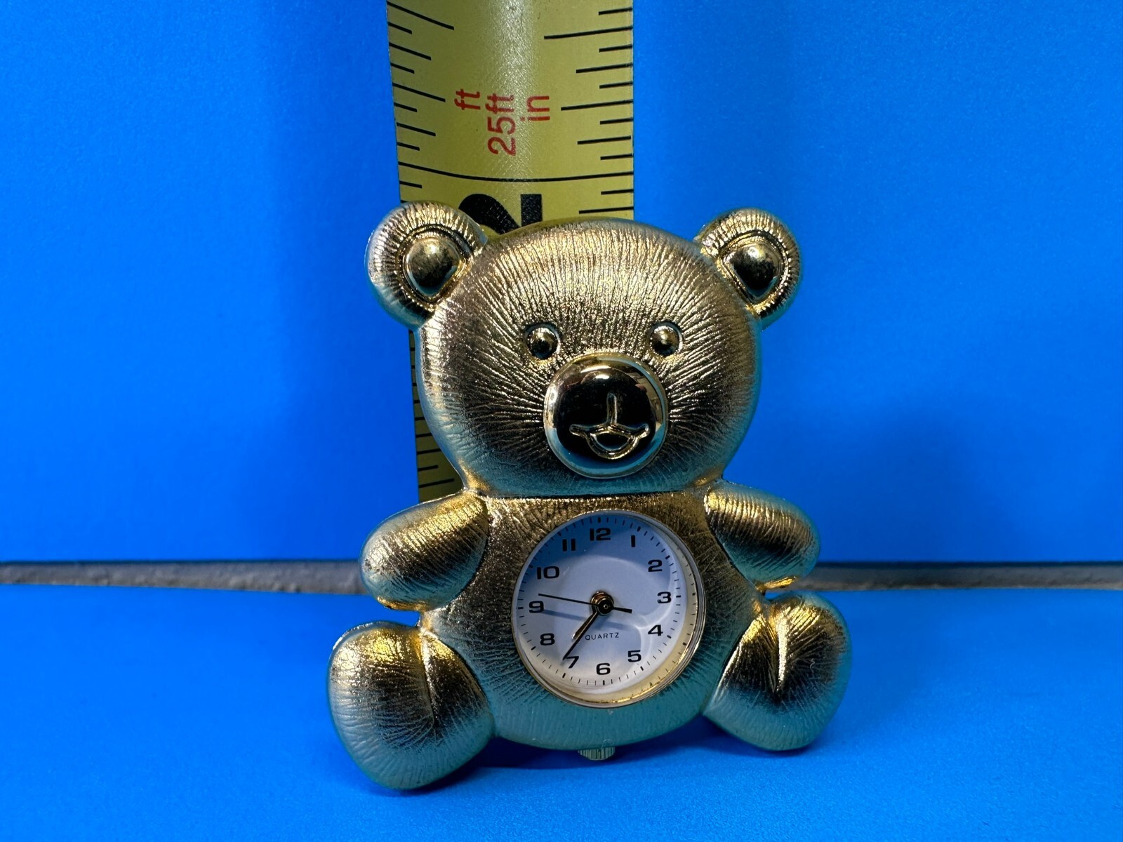 Minature Brass Gold Quartz Clock Mini Collectible Teddy Bear Vintage ...