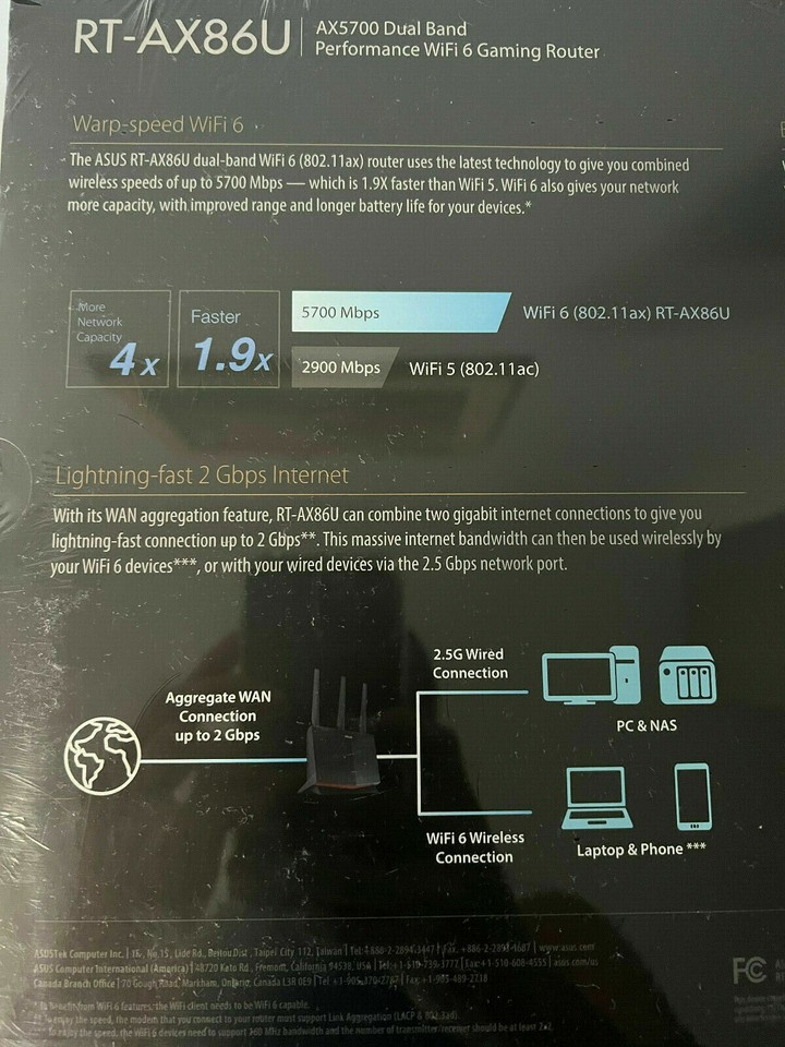 Asus RT-AX86U RTAX86U AX5700 Dual Band WiFi 6 Router,802.11ax,Mobile ...