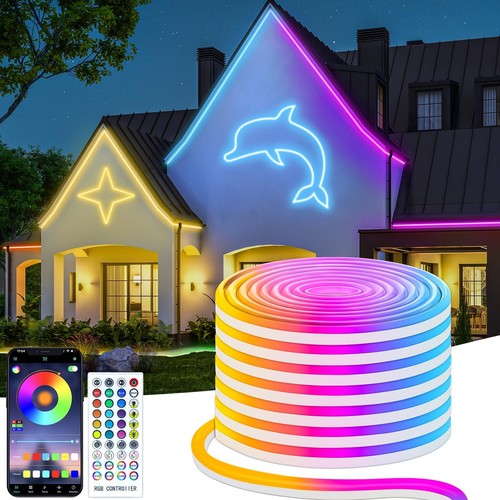 33Ft RGB Neon Rope Lights, Music Sync Control with App/Remote Flexible ...