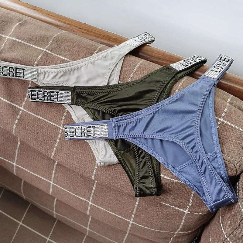 Low Waist Sexy Panties Women Thongs Rhinestones Letter Diamonds G ...