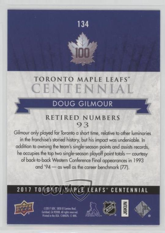 2017 Upper Deck Toronto Maple Leafs Centennial Retired Numbers Doug ...