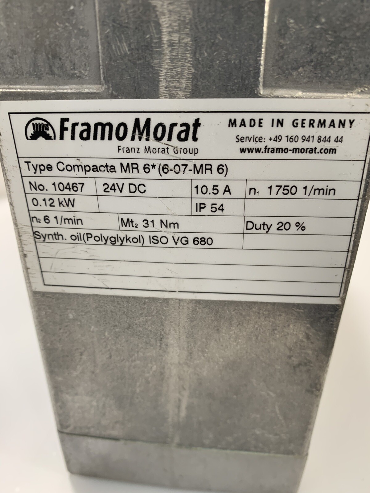 Framo Morat Compacta MR6 24v Slip On Gear Motor Automation Power ...