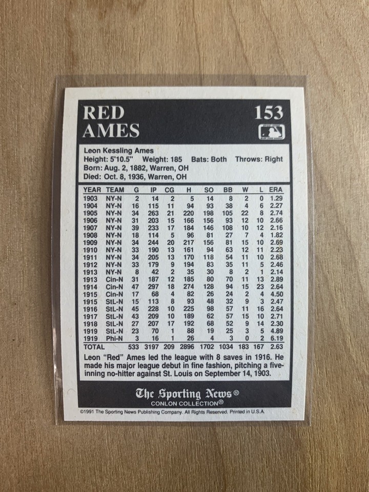 1991 CONLON COLLECTION TSN - RED AMES #153 ST. LOUIS CARDINALS | eBay