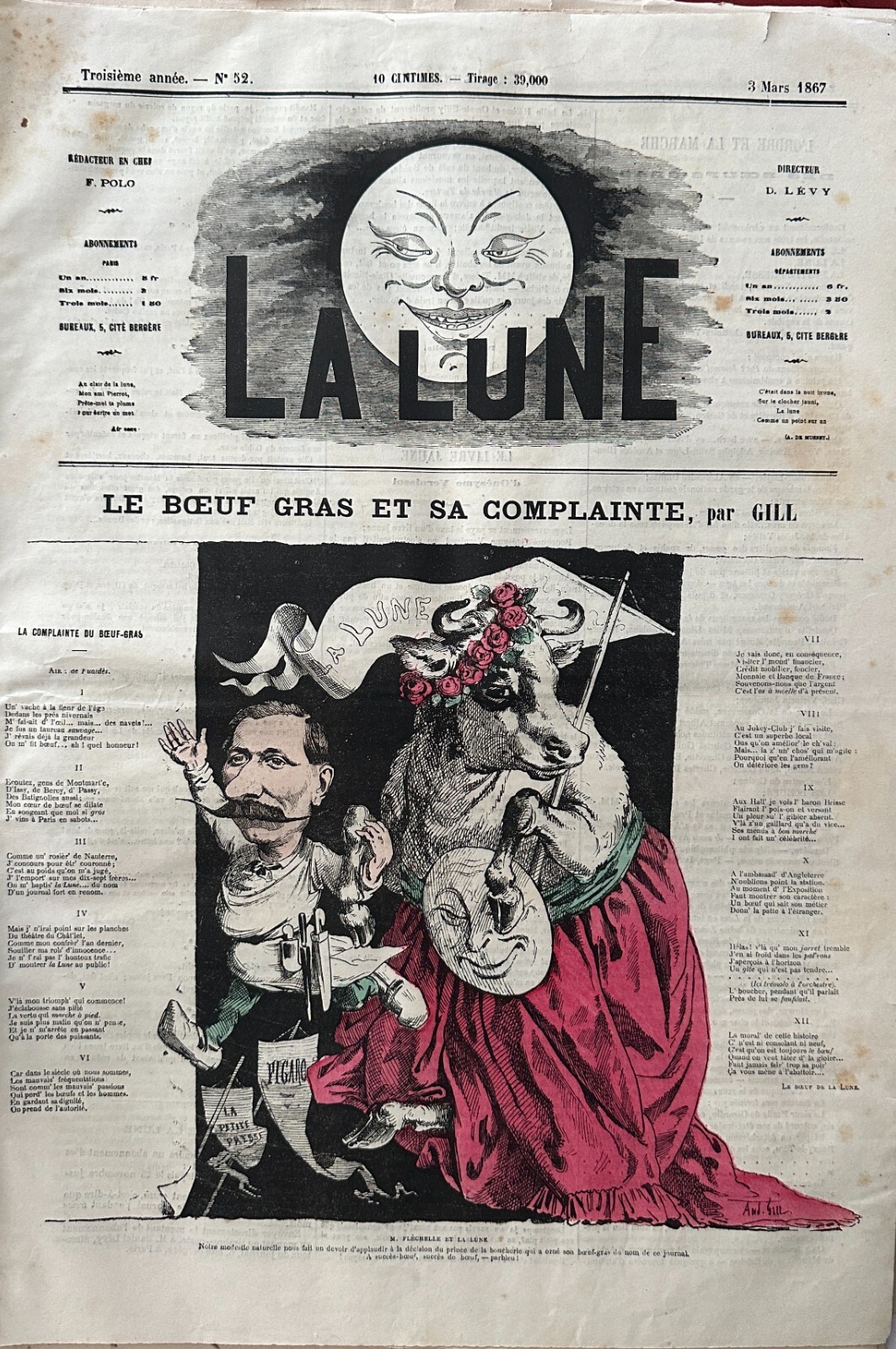 Journal La Lune From 3/03/1867 No. 52 Beef And Sa Lament By Andre Gill ...