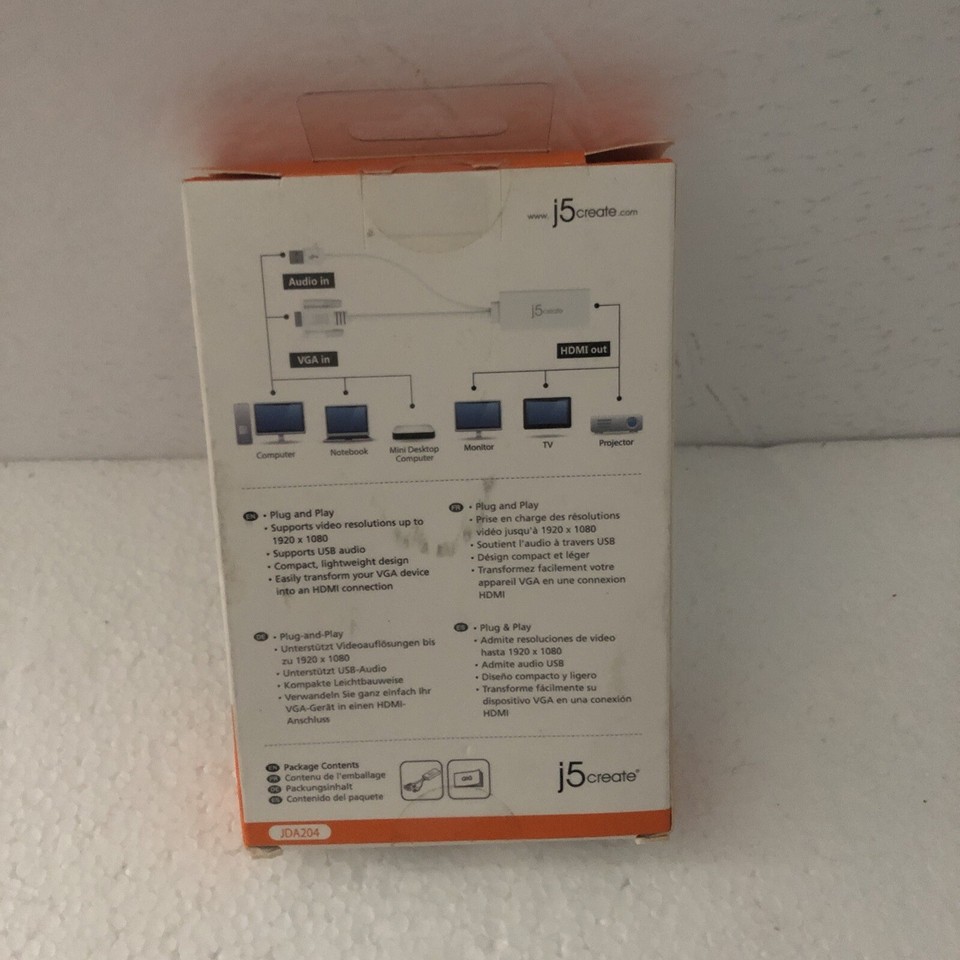 J5 Create VGA To HDMI Video + Audio Adapter White JDA204 Brand New | eBay