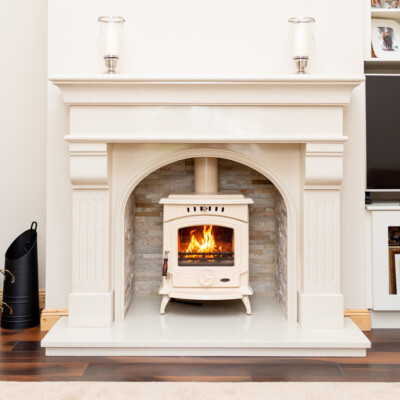 CREAM MULTIFUEL STOVE & CREAM MARBLE FIREPLACE 8KW MULTI FUEL IVORY NEW ...