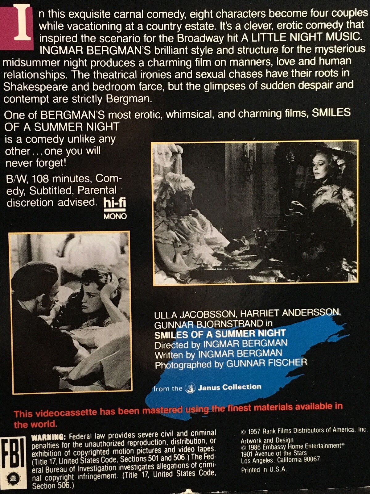 Smiles Of A Summer Night (VHS, 1986) | eBay