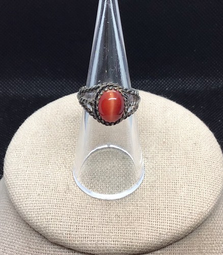 Vintage Sterling Silver 925 Red Glass Cats Eye Cab Stone Sz 6.25 X697 ...