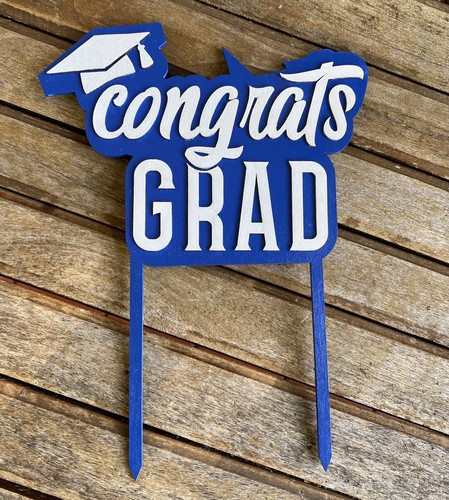 Congrats GRAD Cake Topper Laser Cut Wood Blue And White | eBay