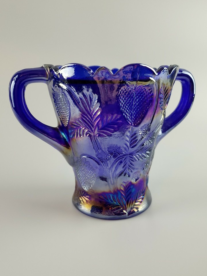 Vintage Carnival Glass Iridized Blue Inverted Strawberry Candy dish Two ...