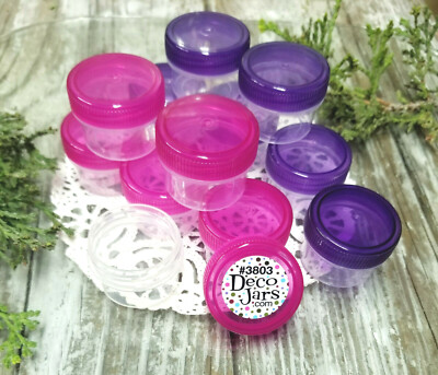 12 Jars Pink Purple Screw on Lids Caps Holds Half Ounce 1 tbl Container ...