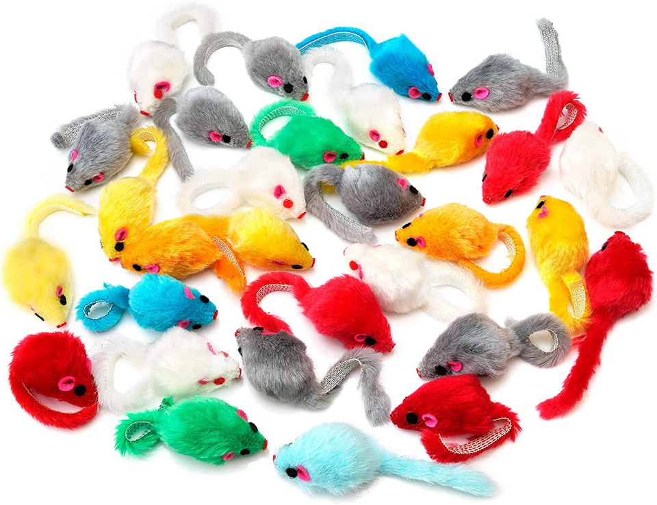 36PCS 4.1'' Furry Cat Toy Mice Rattle Small Mouse Kitten Interactive ...