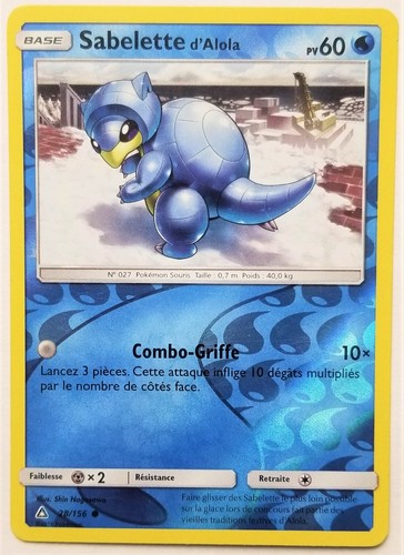 Carte Pokemon Sabelette d'Alola 28/156 Reverse Ultra Prisme FR © | eBay