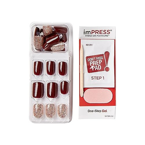 imPRESS Red and Silver Press On Nails with Super Hold Adhesive 30 Count ...
