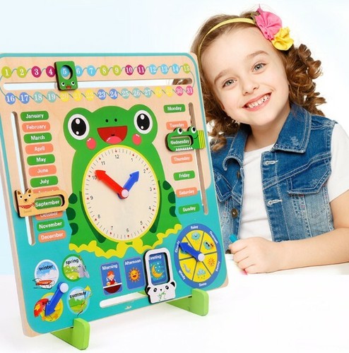 7in1 Wooden Calendar Clock Board Kids Preschool Days Months Season Time ...
