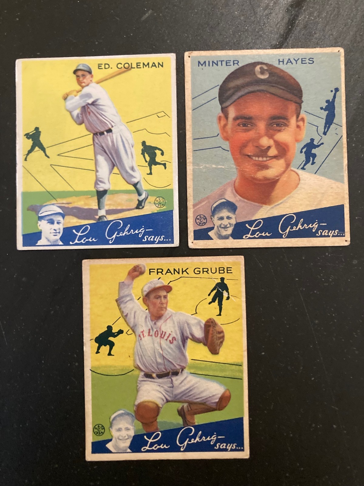 LOT (3) 1933 Goudey Baseball Cards Low Grade 28, 63, 64 Coleman, Grube ...