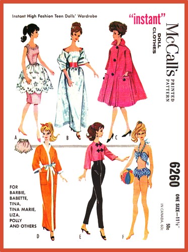 1961 Barbie Clothes Pattern Copy, Read Description, McCall's 6260 | eBay