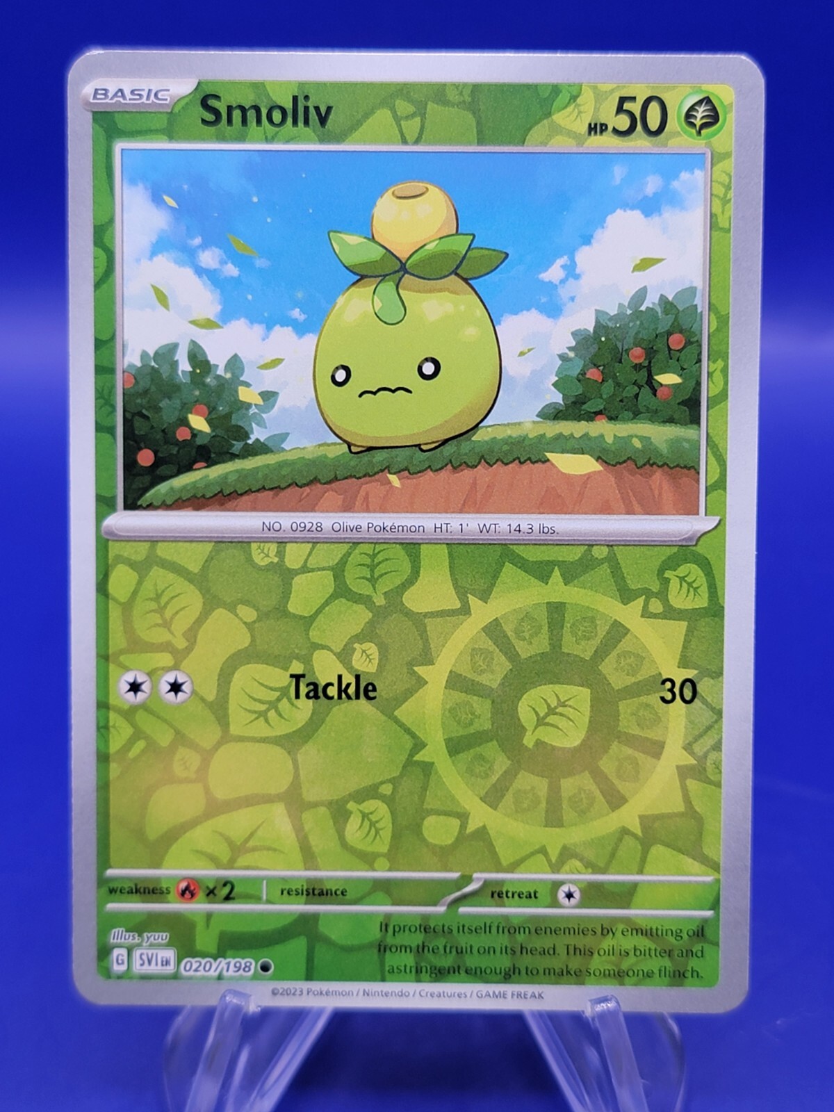 Smoliv 020/198 REVERSE HOLO Scarlet Violet Pokemon Card w TOP LOADER NM ...