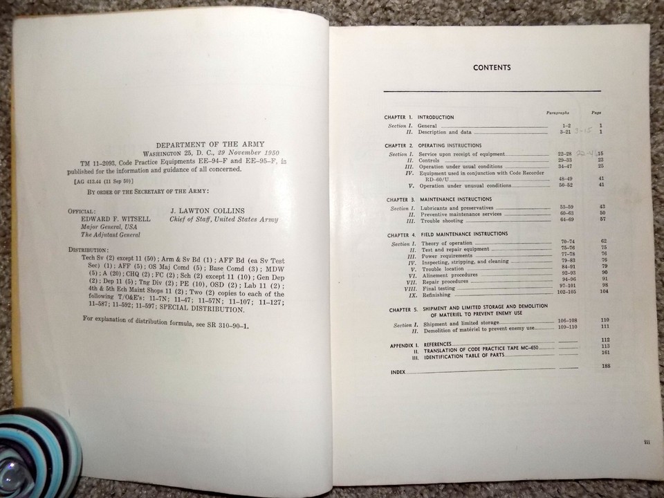 1950 EE-94F & EE-95F Code Practice Equipment Technical Manual TM11-2093 ...
