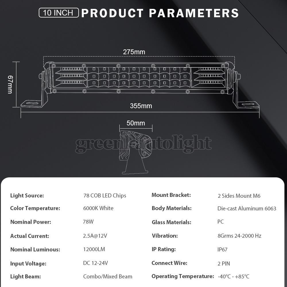 10inch LED Work Light Bar Tri-Row Combo Spot Flood Driving Truck SUV ...