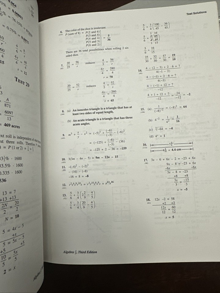 Saxon Algebra 1/2 Homeschool Packet w Tests Solutions & Test Forms ...