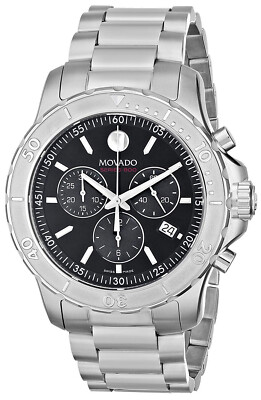 New Movado Series 800 Chronograph Black Dial Steel 2600110 Mens Swiss ...