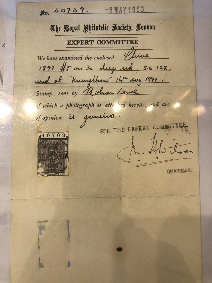 China 1897 imperial red revenue $5 on 3c with overprint inverted error ...