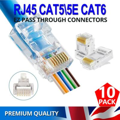 10x RJ45 Cat 5/5e Cat6 EZ PASS-THROUGH Connector Ethernet Network Cable ...