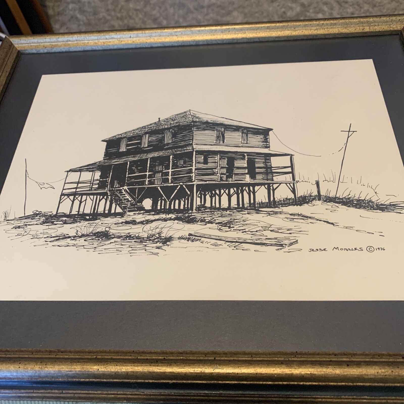 Beach Side Print By Jesse Morales 1976. Black And White Pencil | eBay