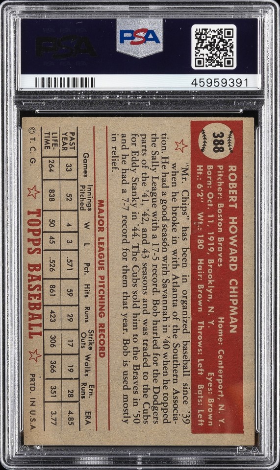 1952 TOPPS #388 BOB CHIPMAN PSA 6 | eBay