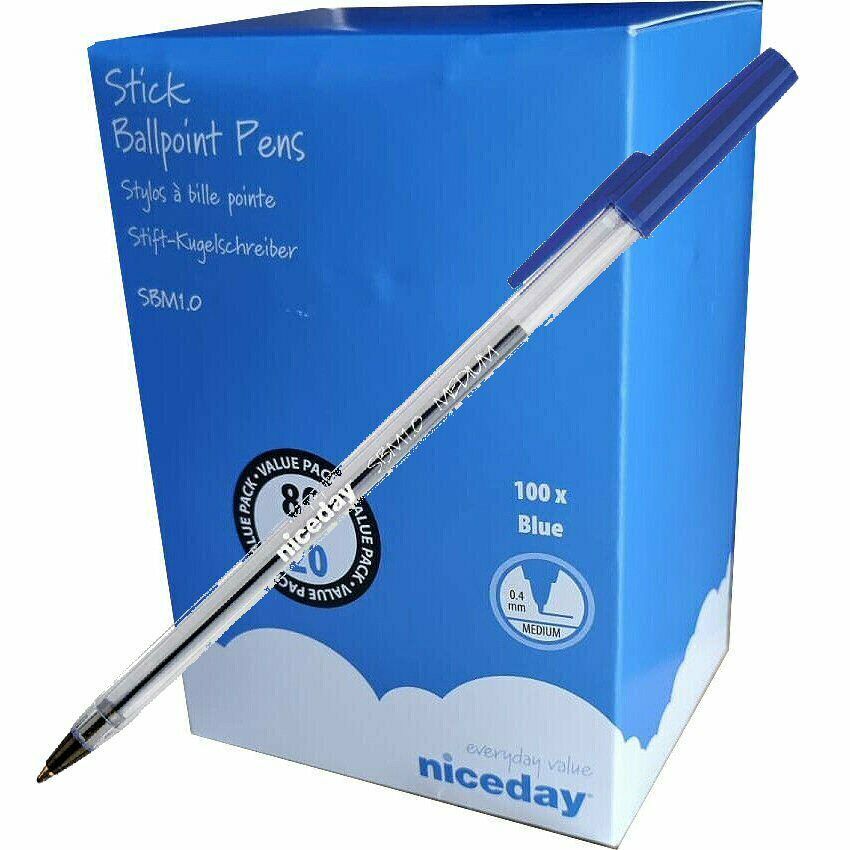 100x Blue Ballpoint Pens SBM1 0.4mm Medium Tip Writing Office Supplies ...