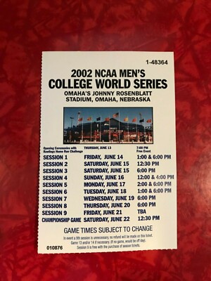 2002 COLLEGE WORLD SERIES CWS SEASON TICKET BOOK SCHEDULE | eBay