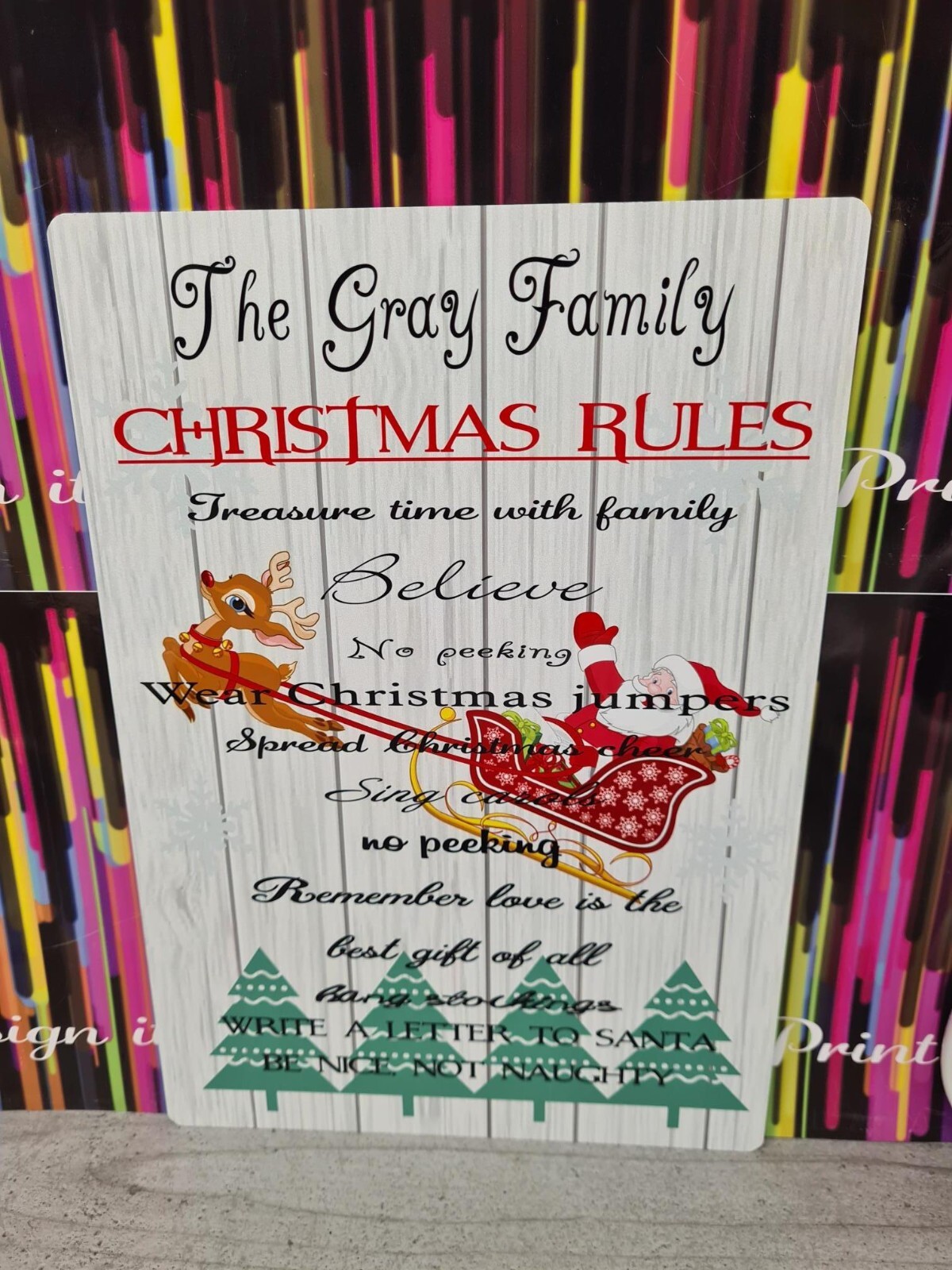 Personalised Christmas Rules Santa Funny Metal Sign Festive Wall Plaque ...