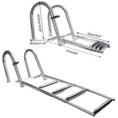 4 Step Boat Folding Ladder Stainless Steel Pontoon Heavy Duty ...