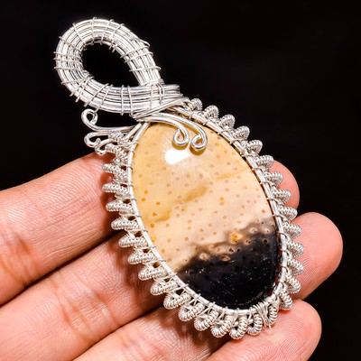 Palm Root Agate Handmade .925 Silver Plated Wire Wrapped Pendant 2.7 ...