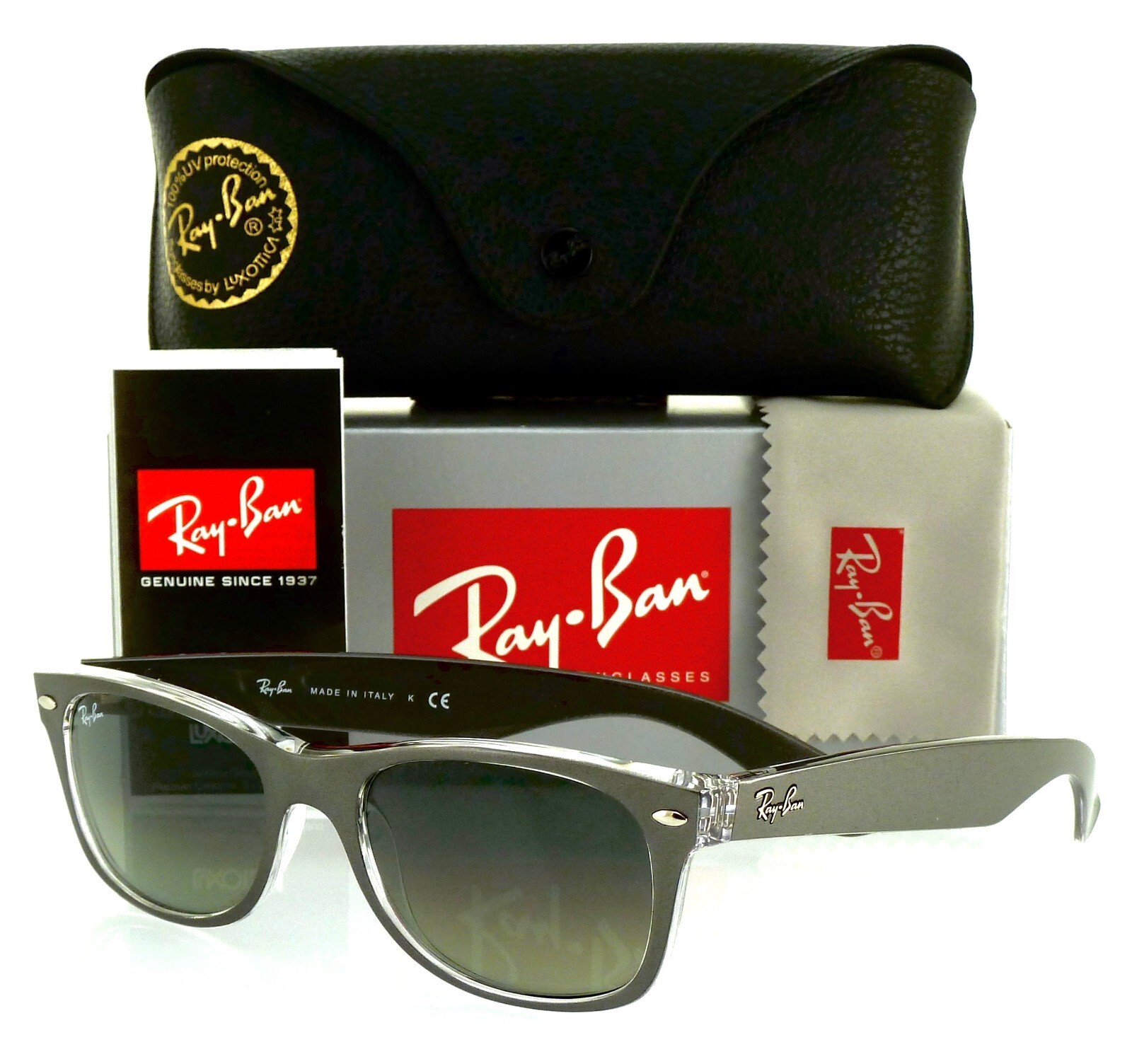 Ray-Ban New Wayfarer Brushed Gunmetal I Grey Gradient RB2132 614371 52mm